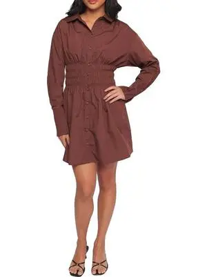 PETAL & PUP Wallace Long Sleeve Mini Shirtdress - Chocolate
