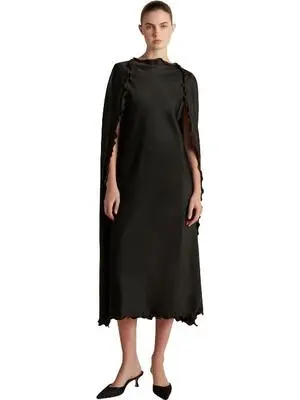 Marina Moscone Cady Cape Dress With Scalloped Edge - Black