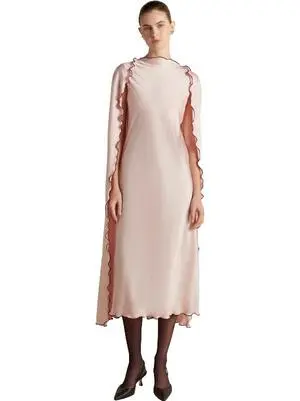 Marina Moscone Cady Cape Dress With Scalloped Edge - Camellia