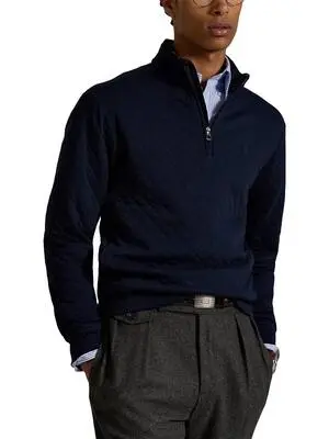 Polo Ralph Lauren Microquilted Double-knit Quarter-zip Pullover - Aviator Navy