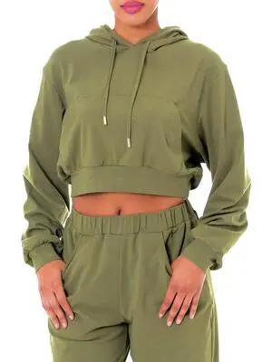 DAI MODA Cropped Viscose Hoodie - Army
