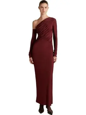 Marina Moscone Jersey One-shoulder Draped Dress - Garnet