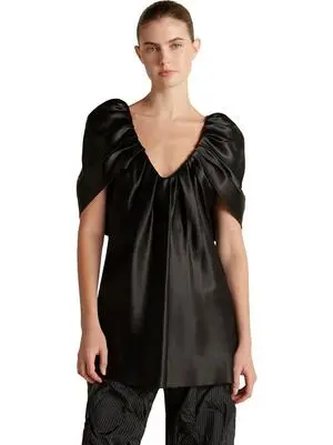 Marina Moscone Satin Top With Draped Neckline - Black