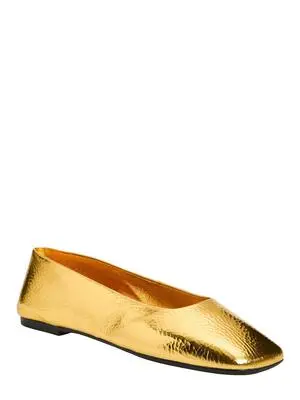 Jeffrey Campbell Listos Square-toe Leather Flats - Gold Crinkle