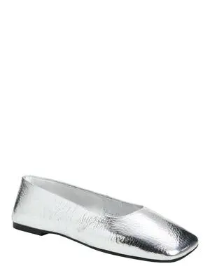Jeffrey Campbell Listos Square-toe Leather Flats - Silver Crinkle