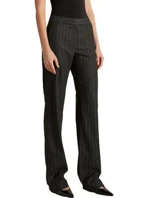 Marina Moscone Wool Pinstripe Tailored Trousers - Charcoal/camellia