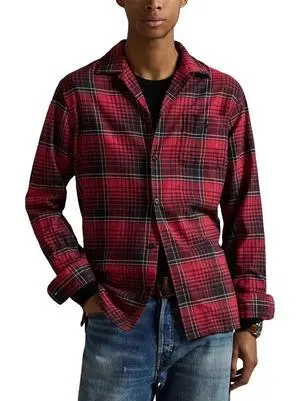 Polo Ralph Lauren Brushed Twill Long Sleeve Camp Shirt - Red Black Multi