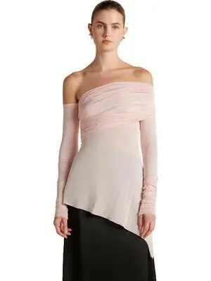Marina Moscone Jersey One-shoulder Draped Top - Camellia