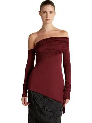 Marina Moscone Jersey One-shoulder Draped Top - Garnet