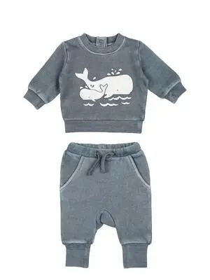 L'OVEDBABY Organic Cotton Fleece Graphic Sweatshirt & Joggers Set - Moonstone Whale