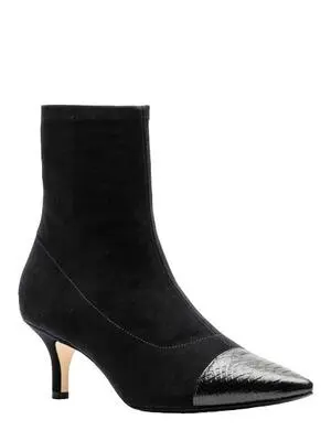FRANCES VALENTINE Serena Pointed Cap Toe Kitten Heel Bootie Black
