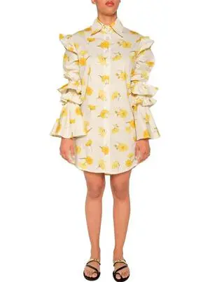 THE LULO PROJECT The Night Owl Floral Long-sleeve Stretch Cotton Shirtdress - Maxi Daisy