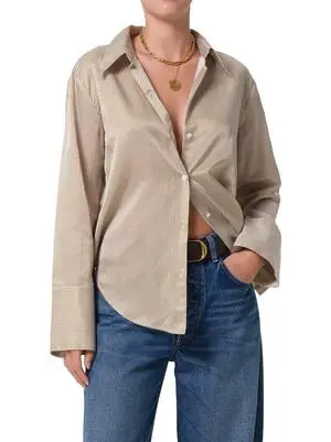 Citizens Of Humanity Camilia Cotton & Silk Button-up Shirt - Bronze Strpe Khaki