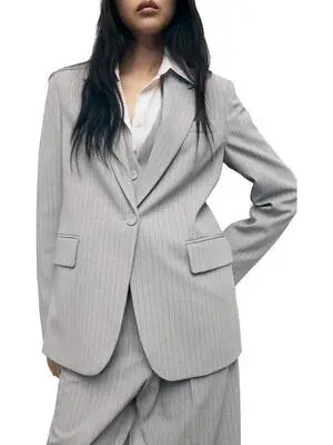 Mango Pinstripe Suit Jacket - Grey