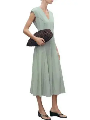 Mango Godet Pleat Dress Green