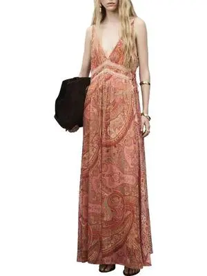 Mango Paisley Lace Trim Maxi Slipdress - Brown