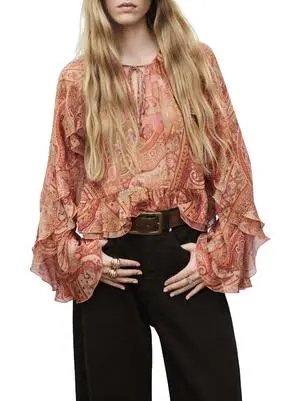 Mango Paisley Print Long Sleeve Shirt - Brown
