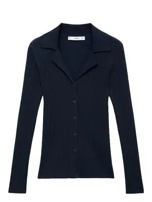 Mango Ribbed Button-up Cardigan - Dark Navy