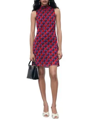 Mango Print Bow Detail Sleeveless Dress - Violet