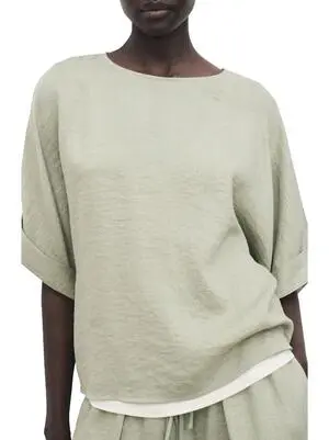 Mango Oversized Cuffed Sleeve Top - Aqua Green
