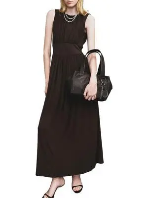 Mango Ruched Sleeveless Maxi Dress - Brown