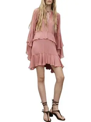 Mango Ruffle Long Sleeve Dress - Pink