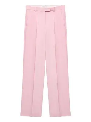 Mango Pleat Front Wide Leg Trousers - Pink