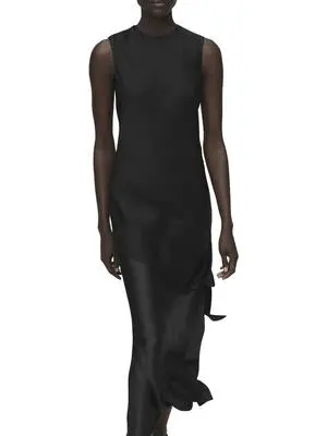 Mango Tie-back Asymmetric Satin Top - Black