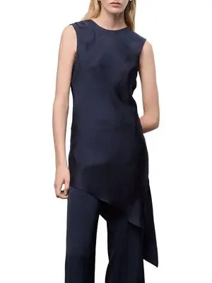 Mango Tie-back Asymmetric Satin Top - Navy