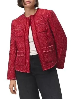 Mango Frayed Tweed Jacket - Red