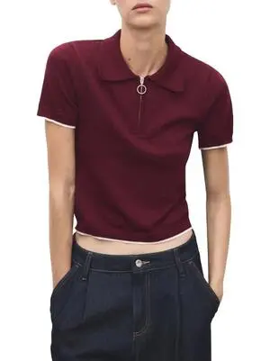 Mango Tipped Quarter Zip Jersey Polo - Wine