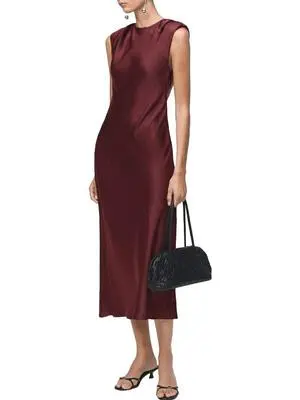 Mango Satin Dress Maroon
