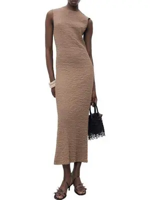 Mango Texture Sleeveless Maxi Dress Beige