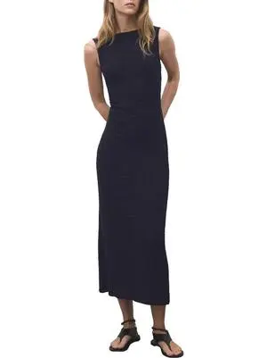 Mango Texture Sleeveless Maxi Dress Navy