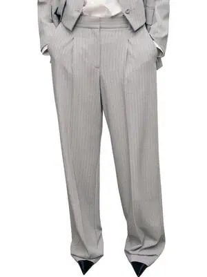 Mango Pinstripe Straight-leg Suit Trousers - Grey