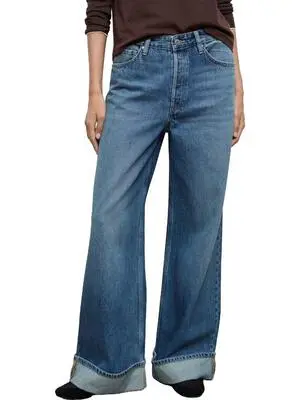 Mango Cuffed Mid-rise Wide-leg Jeans - Medium Blue