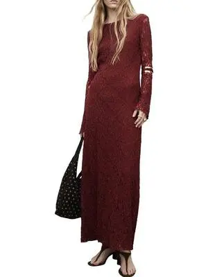 Mango Lace Maxi Dress - Wine