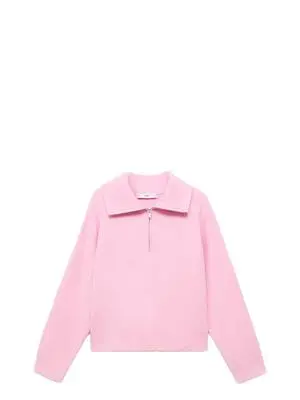 Mango Quarter Zip Stand Collar Sweatshirt Pastel Pink