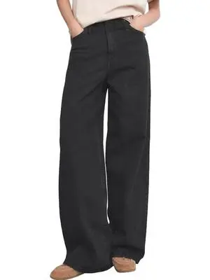 Mango Bandless Mid-Rise Wide-Leg Jeans Black Denim