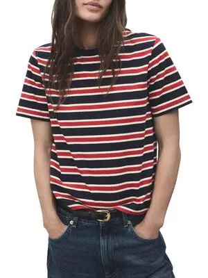Mango Striped Cotton T-shirt - Navy