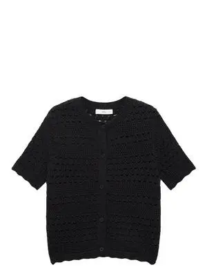 Mango Open Stitch Short Sleeve Cotton Cardigan - Black