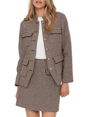 Mint Velvet Checked Military Jacket - Brown