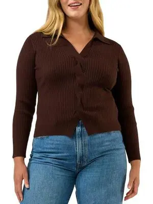 ESTELLE Bronti Twist Front Rib Sweater - Chocolate