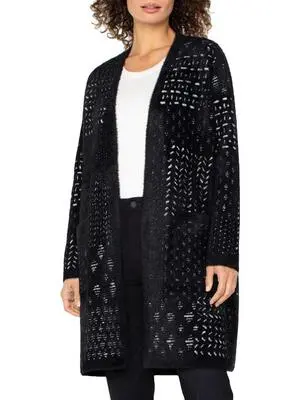 LIVERPOOL Fuzzy Jacquard Sweater Coat - Black/white Patchwork