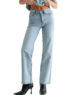 JEMINA DENIM High-rise Straight Leg Jeans With Hidden Waistband - Light Blue