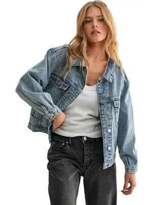 JEMINA DENIM The Aura Cropped Denim Jacket - Medium Blue