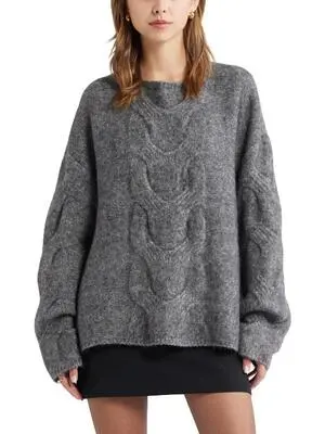 OPEN EDIT Cable Boatneck Sweater Grey Heather