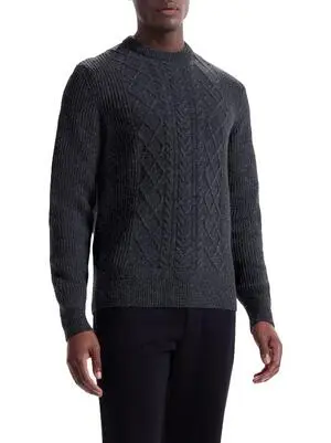 Bugatchi Cable Stitch Crewneck Wool Blend Sweater - Anthracite