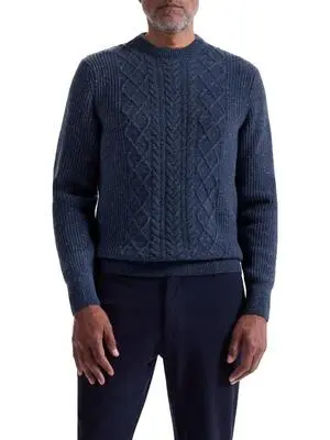 Bugatchi Cable Stitch Crewneck Wool Blend Sweater - Peacock