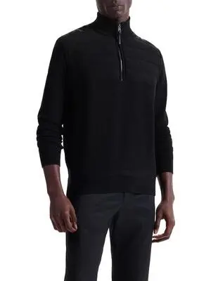 Bugatchi Merino Wool Quarter-zip Polo Sweater - Black